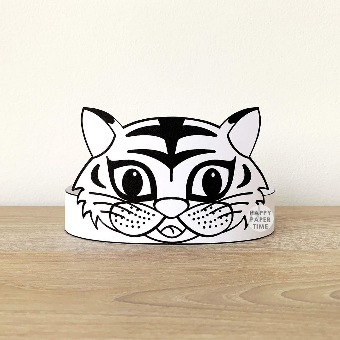 Tiger Paper Crown Coloring Printable Kids Craft Tiger Birthday Party ...