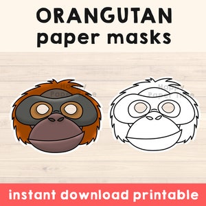 Orangutan Mask Costume Animal Mask Printable Party Favor Asian Jungle ...