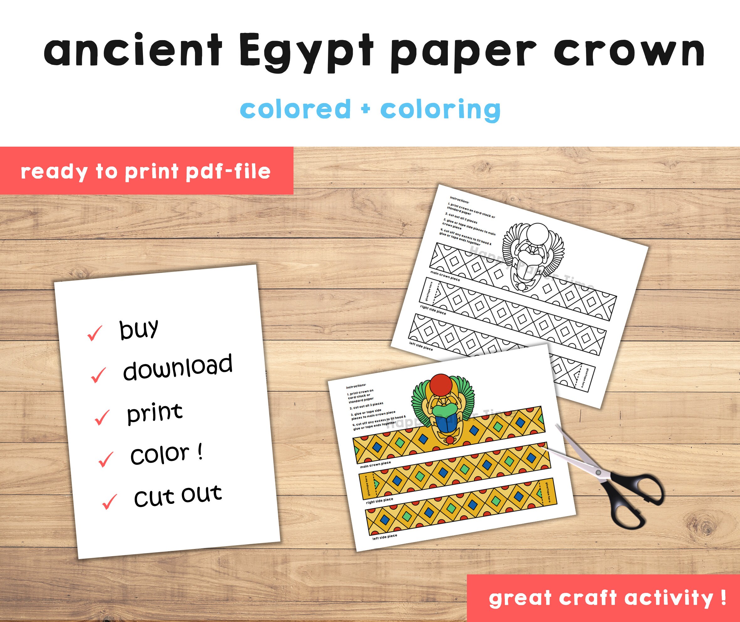Ancient Egypt Scarab Paper Crown Princess Template Party - Etsy