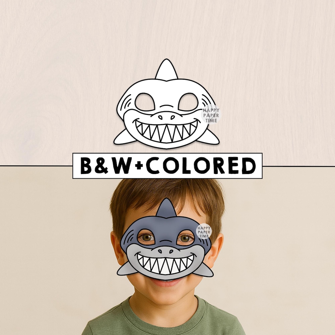 Shark Mask Template Costume Kids Diy Ocean Sea Animal Party Fun Favor ...