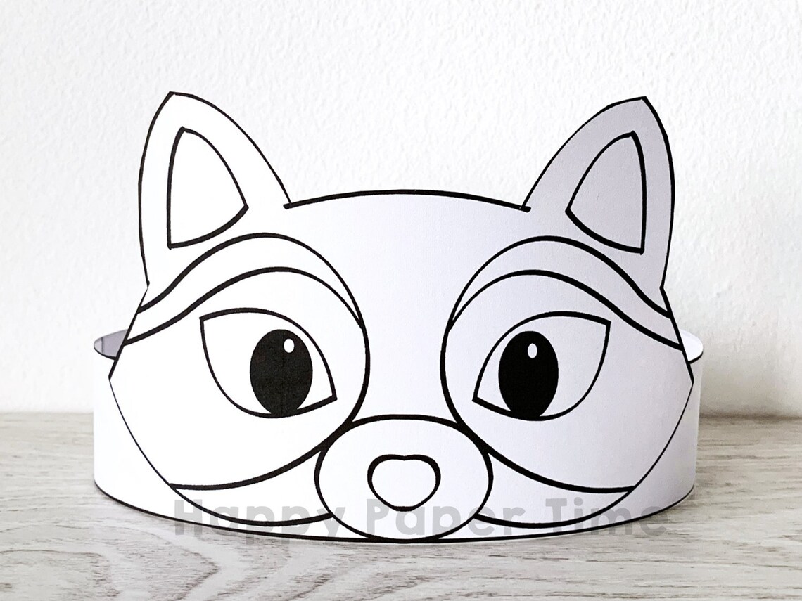 Raccoon Paper Crown Coloring Activity Printable Kids Craft Woodland ...