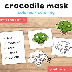 Crocodile Mask Costume Animal Mask Printable Party Favor Safari ...
