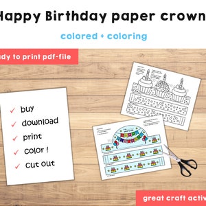 Happy Birthday Paper Crowns Party B-day Printable Kids Craft Birthday ...