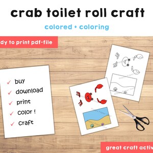 Crab Toilet Paper Roll Craft Ocean Animal Beach Sea Party Coloring ...