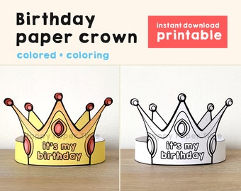 Birthday Paper Crown Party Coloring Printable Kids Craft Cake | Etsy