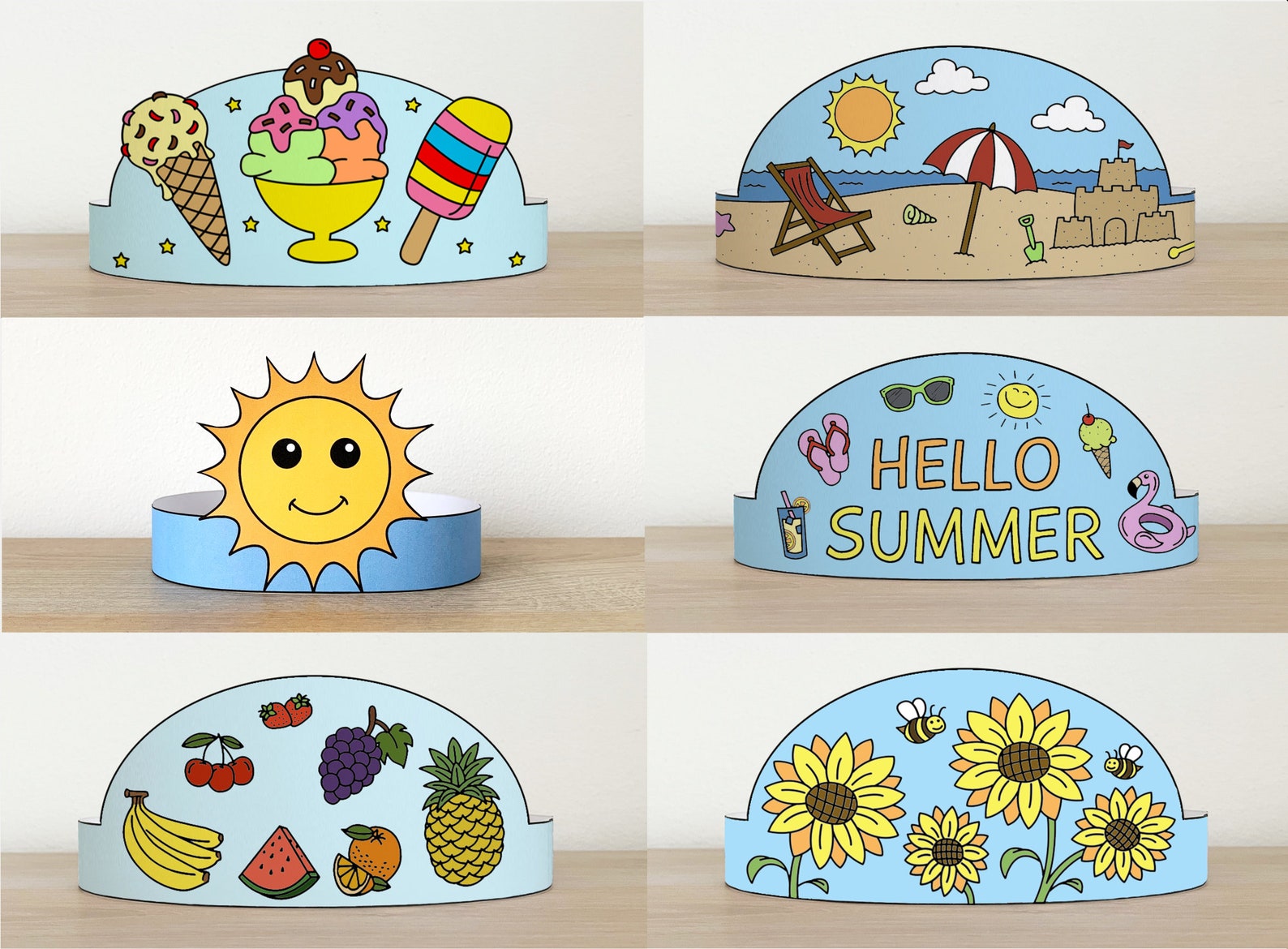 Summer Paper Crown Headband Ice Cream Party Activity Printable Kids ...