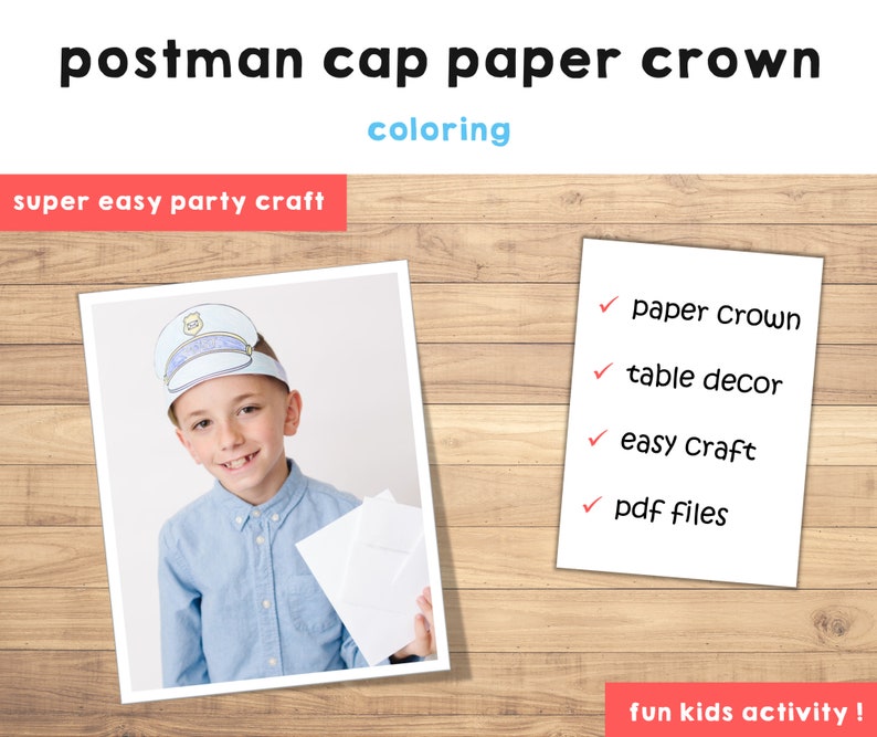 Postman Cap Hat Paper Crown Party Coloring Printable Kids - Etsy