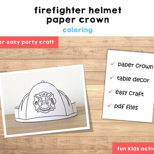 Firefighter Helmet Paper Crown Party Coloring Printable Kids Craft ...