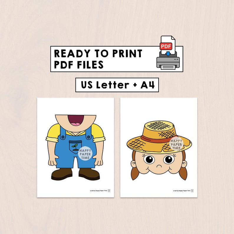 Farmer Paper Bag Puppet Printable Gardener Community Helper Craft ...