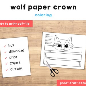 Wolf Paper Crown Coloring Printable Kids Craft Wolf Woodland Birthday ...
