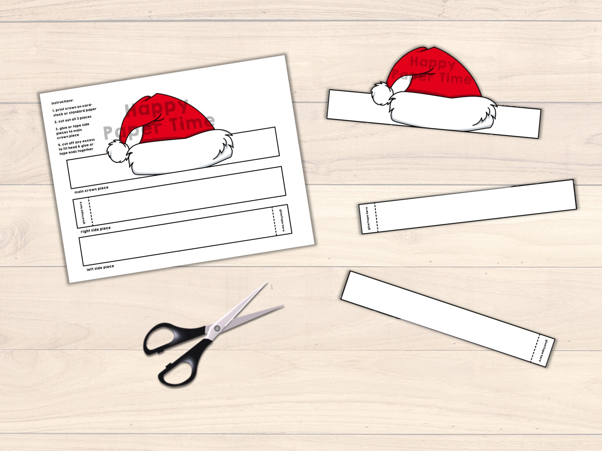 Santa Paper Crown Hat Christmas Winter Holiday Party Coloring Printable ...