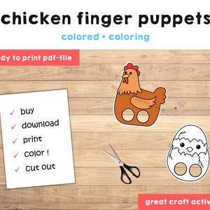Chicken Puppet Paper Craft Printable Finger Puppet Kids Craft Animal ...
