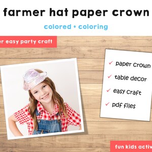 Farmer Straw Hat Gardener Paper Crown Party Coloring Printable Kids ...