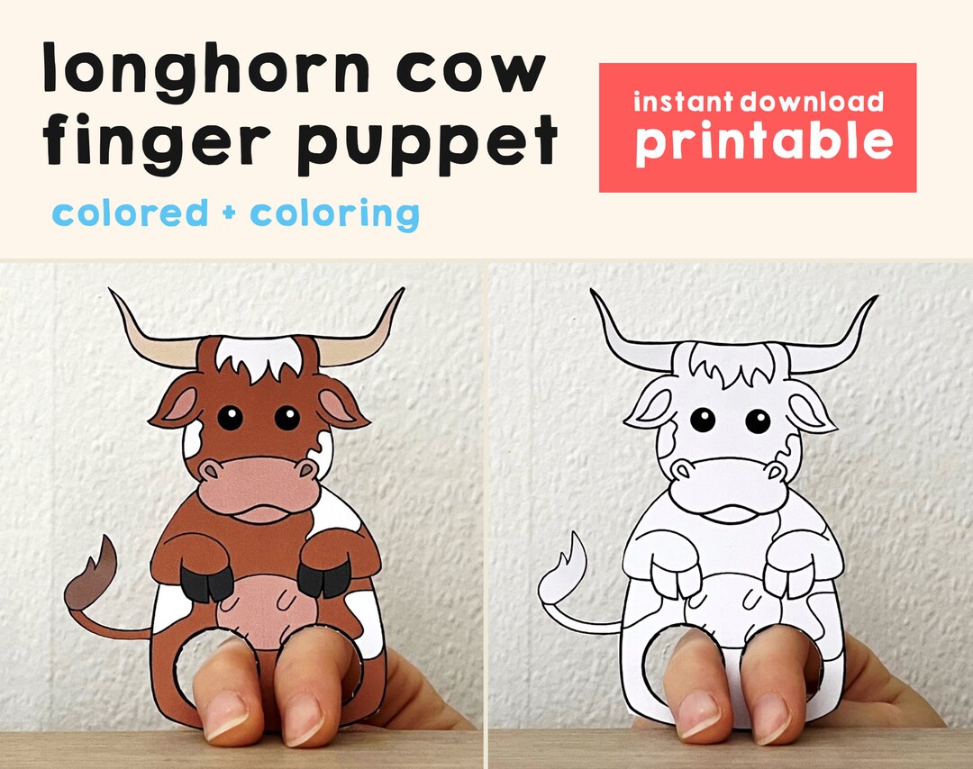 Longhorn Cow Paper Craft Printable Wild West Finger Puppet - Etsy