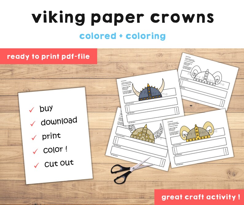 Viking Paper Crown Activity Printable Kids Craft Helmet | Etsy