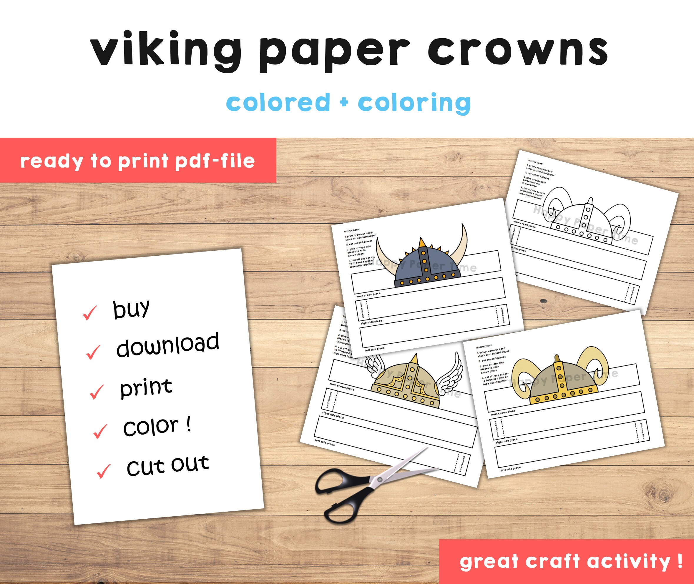 Viking Paper Crown Activity Printable Kids Craft Helmet - Etsy