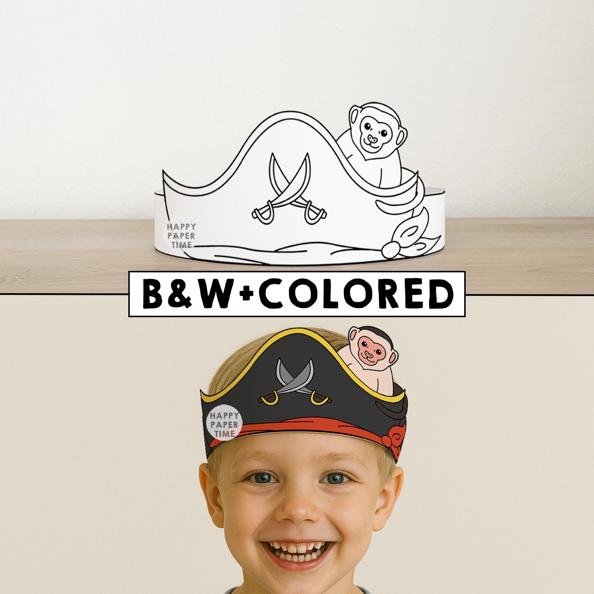 Pirate Hat Paper Crown Template Pirate Captain Party Headband Coloring ...