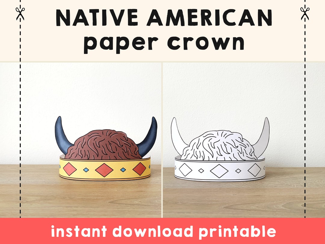 Native American Paper Craft Bison Headdress Crown Party Coloring ...