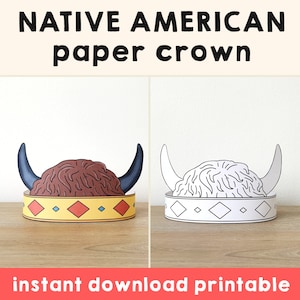 Native American Paper Craft Bison Headdress Crown Party Coloring ...