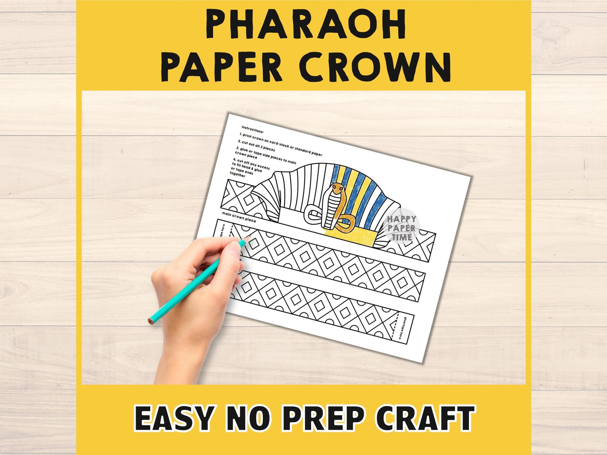 Pharaoh Paper Crown Ancient Egypt Template Party Coloring Printable ...