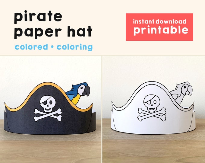 Pirate Hat Paper Crown Template Pirate Captain Party Headband - Etsy