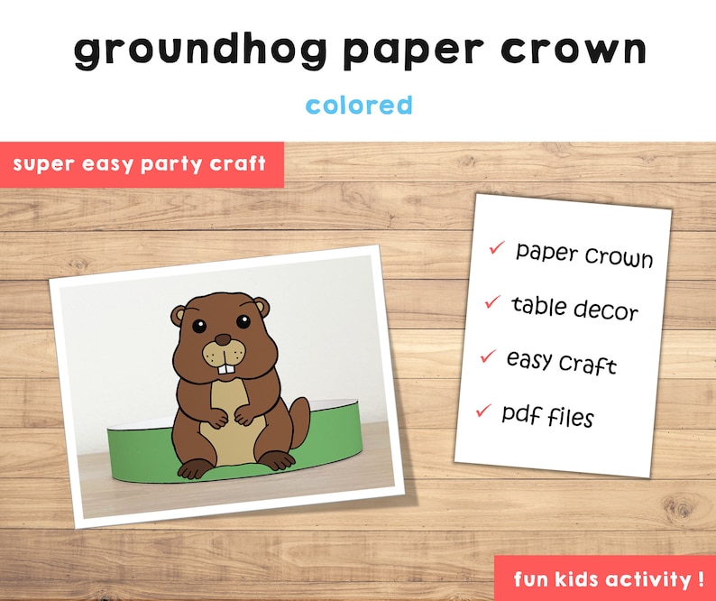 Groundhog Day Paper Crown Party Printable Kids Craft Spring - Etsy