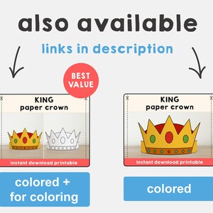King Paper Crown Template Fantasy Medieval Party Headband Coloring ...