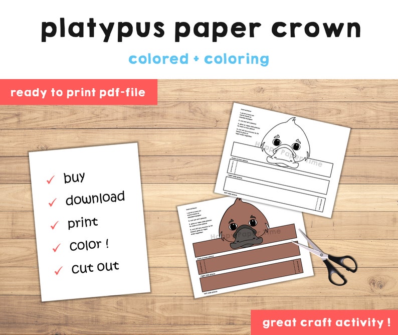 Platypus Paper Crown Party Coloring Printable Kids Craft | Etsy