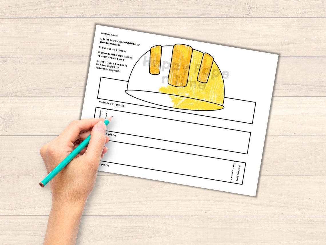 Construction Worker Builder Helmet Paper Crown Party Coloring | Etsy