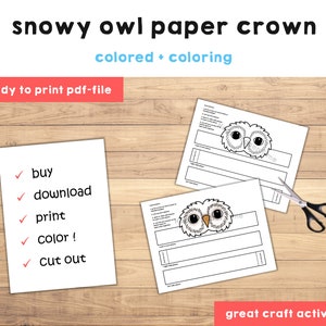 Snowy Owl Paper Crown Party Coloring Paper Hat Printable Kids Craft ...