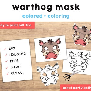 Warthog Mask Costume Animal Mask Printable Party Favor African Jungle ...