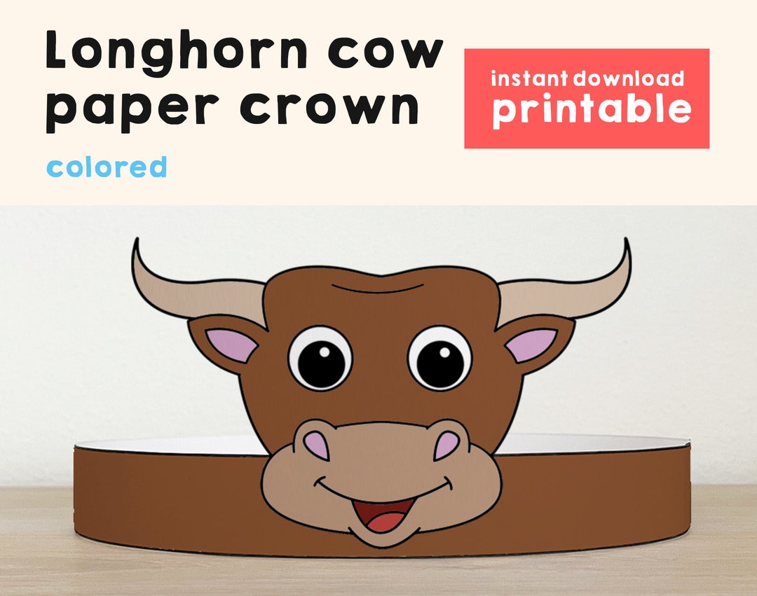 Cow Longhorn Paper Crown Headband Party Printable Kids Craft Wild West ...