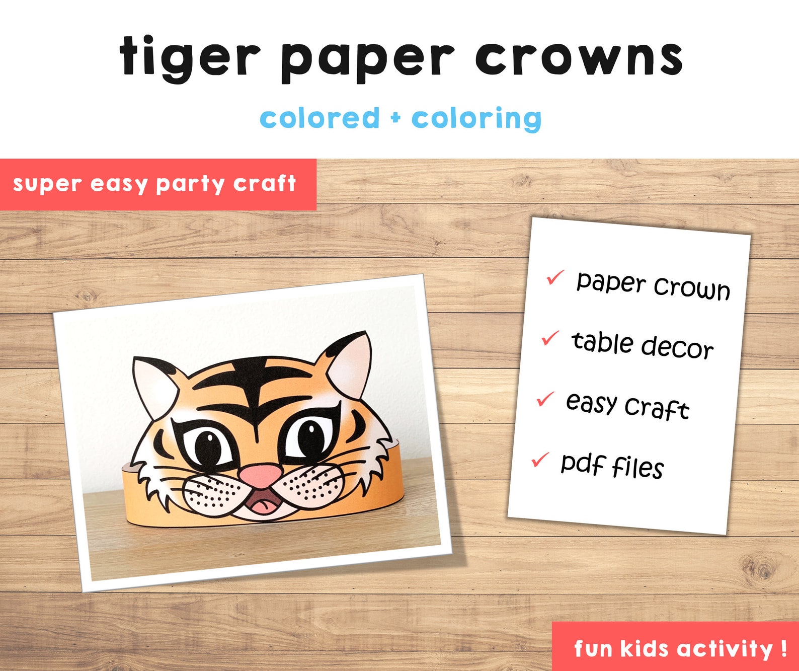 Tiger Paper Crown Party Coloring Printable Kids Craft Tiger Birthday ...
