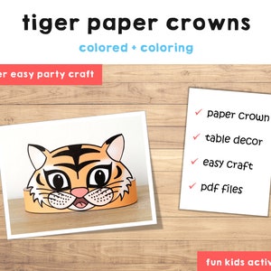 Tiger Paper Crown Party Coloring Printable Kids Craft Tiger Birthday ...