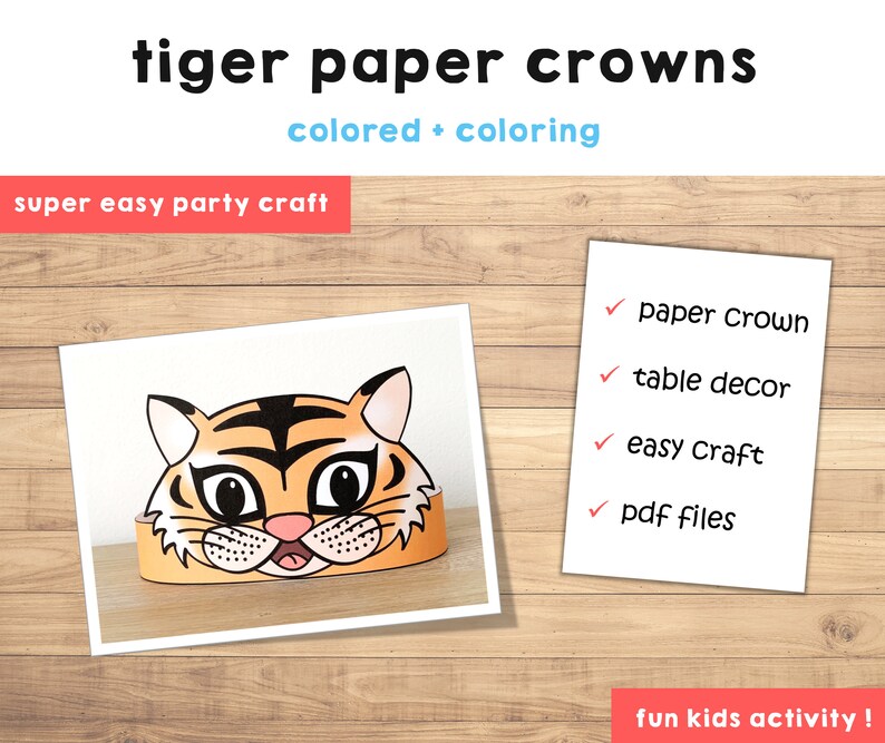Tiger Paper Crown Party Coloring Printable Kids Craft Tiger - Etsy