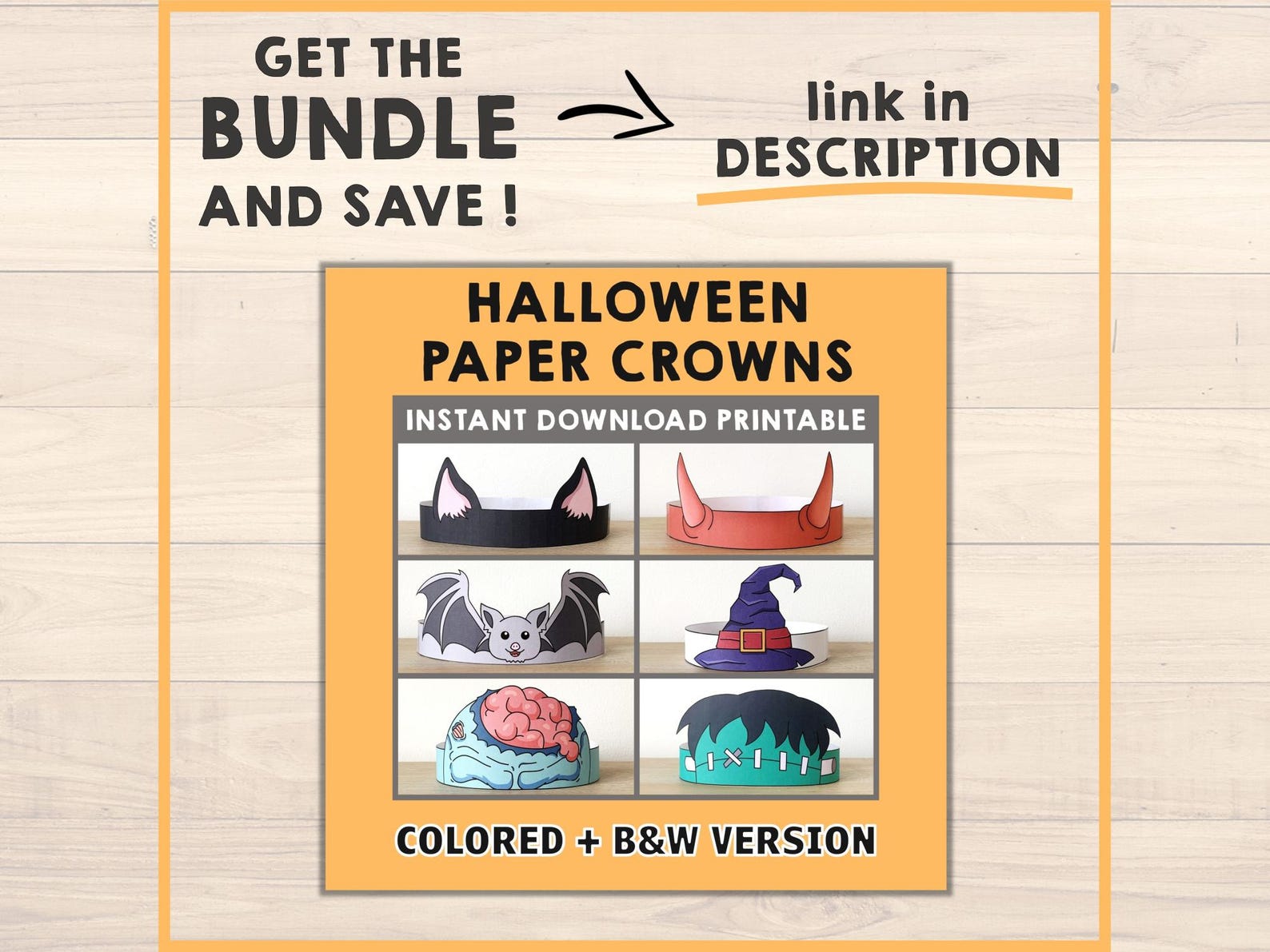 Halloween Paper Crowns Witch Zombie Bat Devil Frankenstein Printable ...