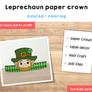 Leprechaun Paper Crown Headband St Patrick's Day Party Coloring ...