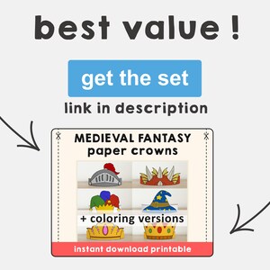 Medieval Fantasy Paper Crown Coloring Headband Knight Dragon Princess ...