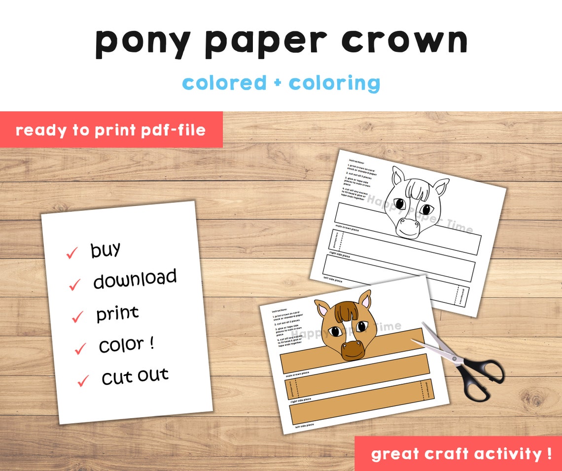 Pony Paper Crown Horse Template Coloring Activity Printable Kids Craft ...
