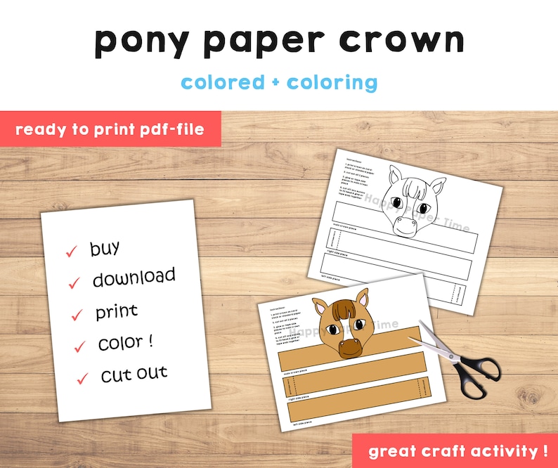 Pony Paper Crown Horse Template Coloring Activity Printable - Etsy