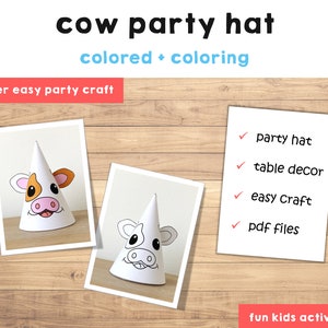 Cow Party Hat Paper Printable Template Print Out Farm Animal Table ...