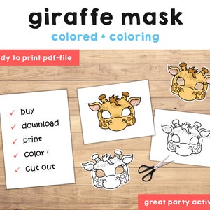 Giraffe Mask Costume Animal Mask Printable Party Favor African Jungle ...