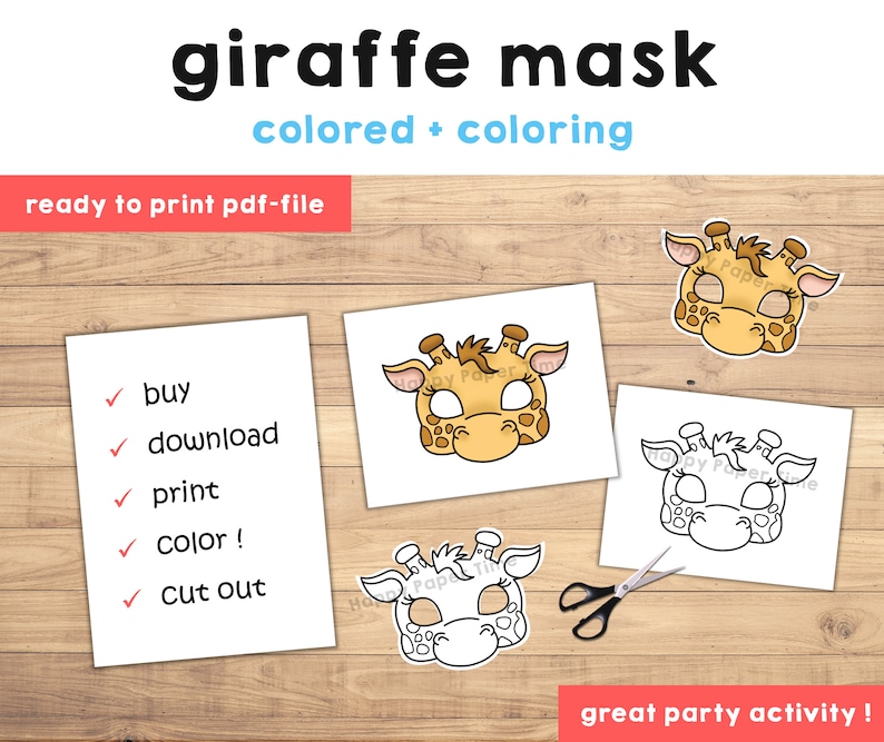 Giraffe Mask Costume Animal Mask Printable Party Favor African - Etsy