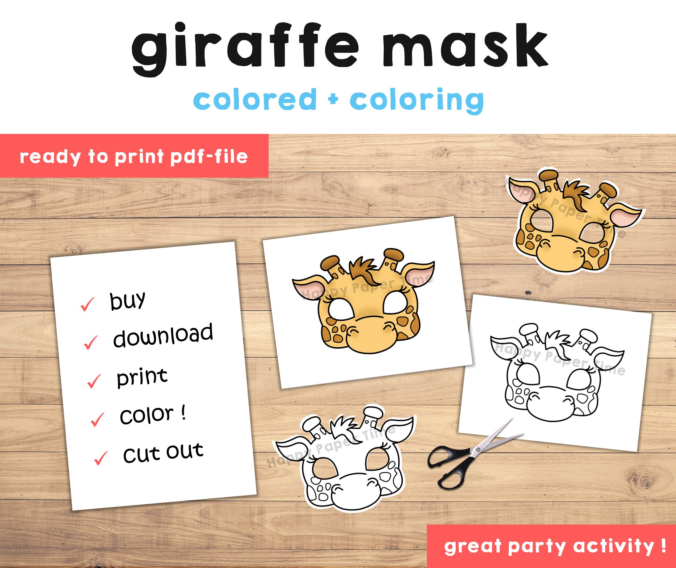 Giraffe Mask Costume Animal Mask Printable Party Favor African - Etsy