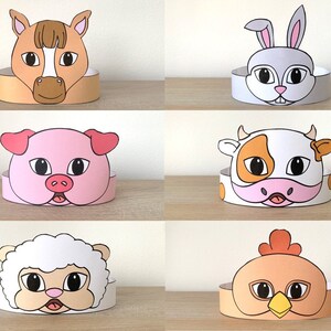 Farm Animals Paper Crowns Pig Pony Cow Rabbit Sheep Chicken Printable ...