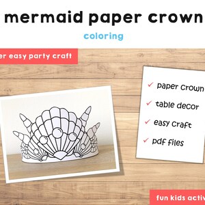 Mermaid Paper Crown Coloring Printable Kids Craft Mermaid Birthday ...