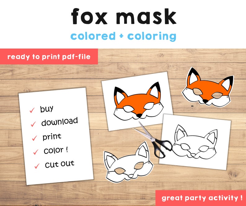 Fox Mask Woodland Mask Animal Mask Party Favor Fox Printable Woodland ...
