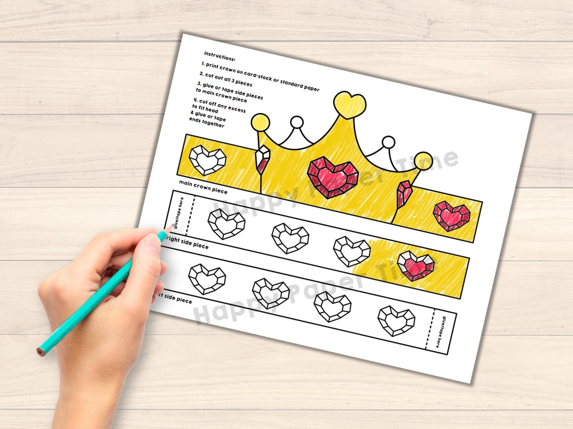 Heart Princess Paper Crown Party Activity Printable Kids Easy - Etsy