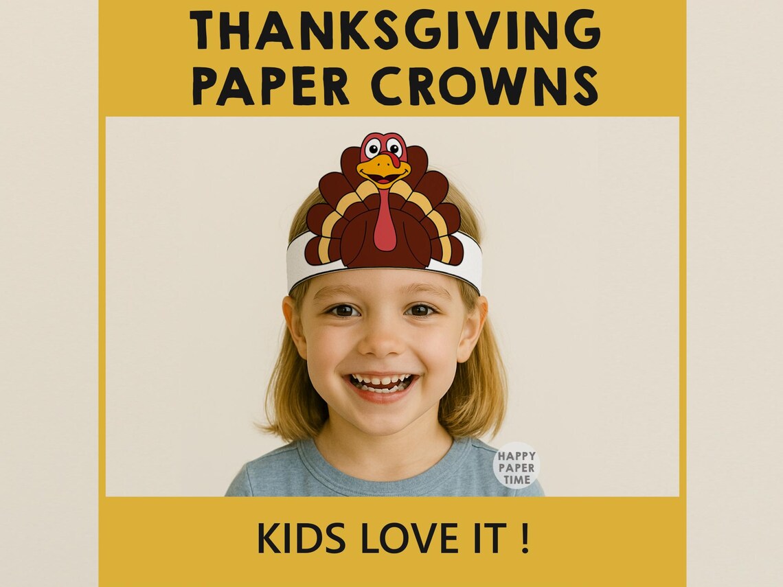 Thanksgiving Paper Crowns Headbands Craft Hat Printable Kids Pilgrim ...