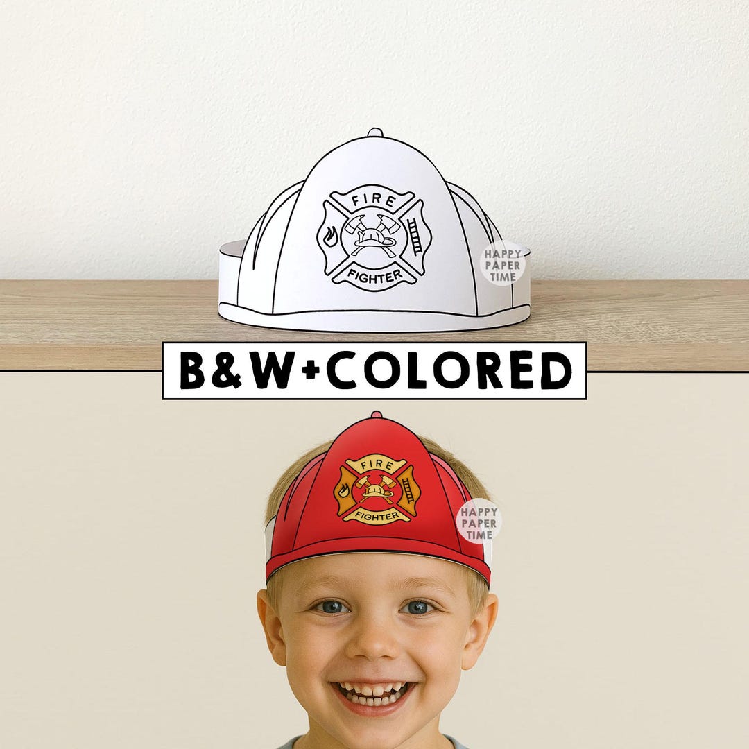 Firefighter Helmet Paper Crown Party Coloring Printable Kids Craft ...